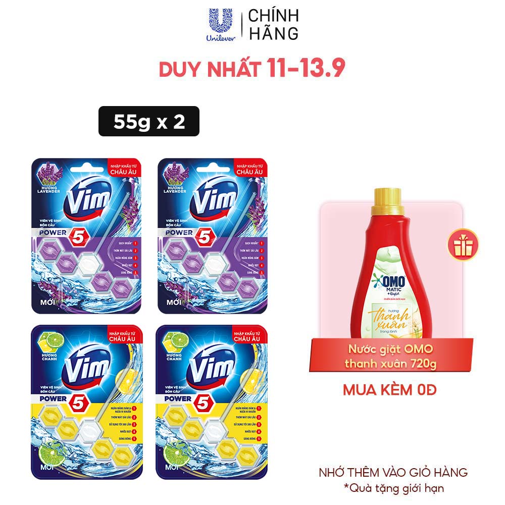 Viên Treo Bồn Cầu VIM POWER 5 sạch khuẩn thơm mát 55g/viên | Rút gọn ...