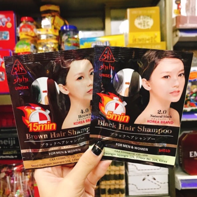 (Ship Hỏa Tốc) Dầu gội phủ bạc Đen - Nâu Shihi gói 30ml, Gội đen tóc ...
