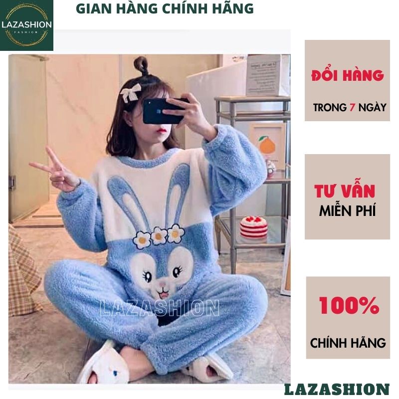 Mua Bộ ngủ lông cừu THỎ HOA XANH XÁM phối màu dễ thương, Sét đồ bộ mặc ...