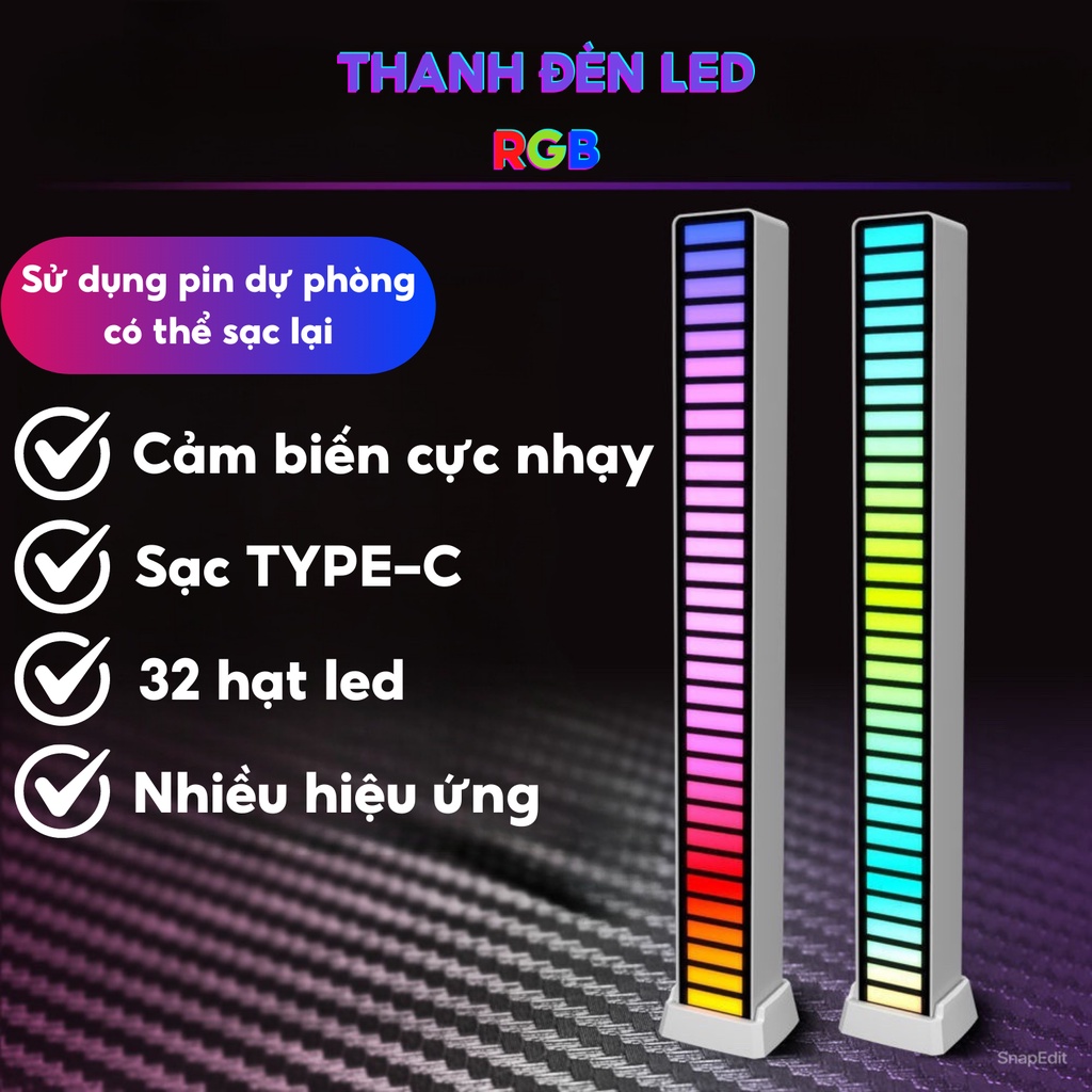 Thanh đèn led trang trí RGB nháy theo nhạc,decor phòng làm việc,32 hạt ...