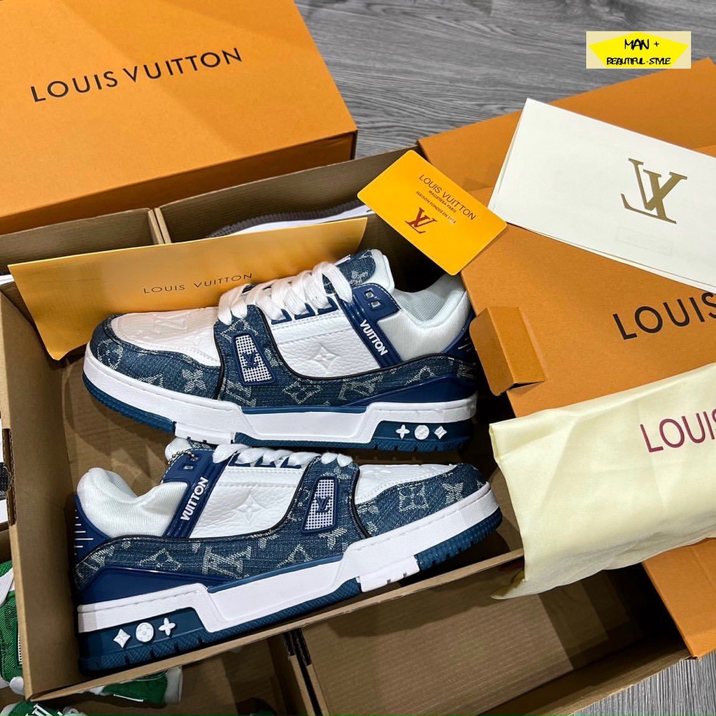 Mua Giày Louis Vuitton LV Trainer Monogram Denim màu đen, đỏ, xanh lá ...