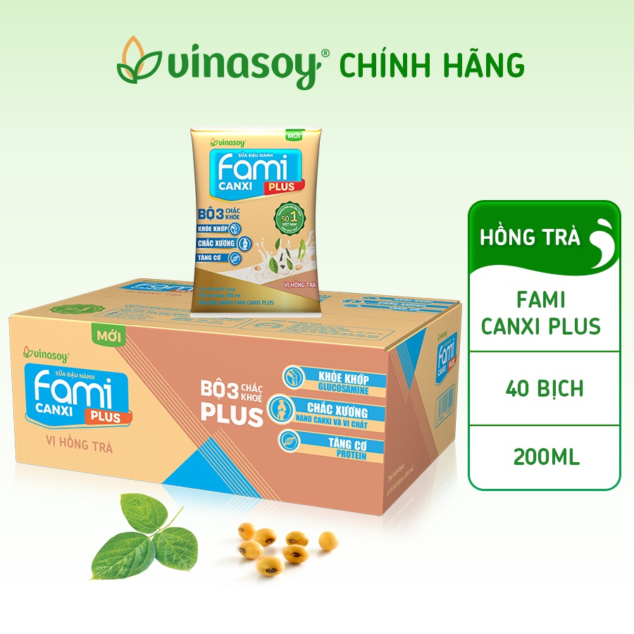 Mua Thùng sữa đậu nành Fami Canxi Plus vị hồng trà bịch (40 bịch x ...