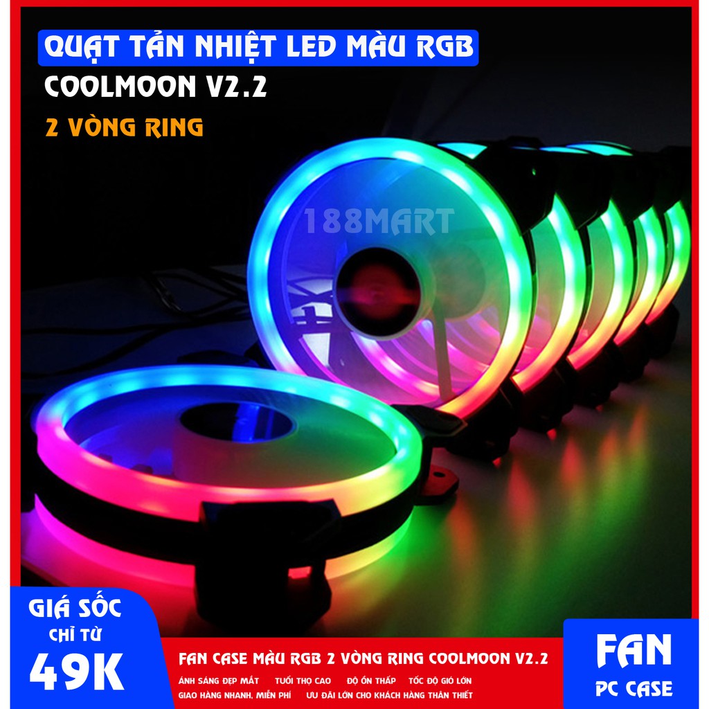 Fan led màu RGB, Quạt Tản Nhiệt nhiều màu Fan Coolmoon V2.2 2 Vòng Ring ...