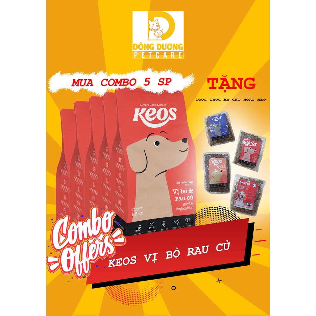 [Siêu Sale] COMBO 5 gói thức ăn hạt KEOS cho chó lớn vị thịt bò và rau củ gói 400g | Shopee Việt Nam