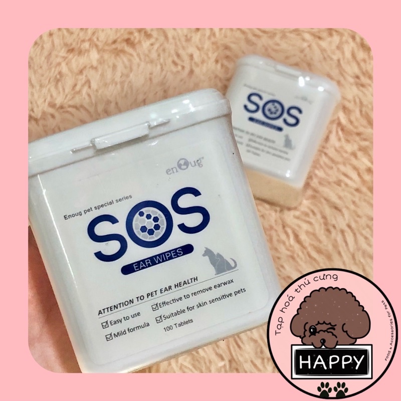 Khăn ướt SOS lau tai cho thú cưng (Hộp 100 miếng) Bông ẩm SOS vệ sinh ...