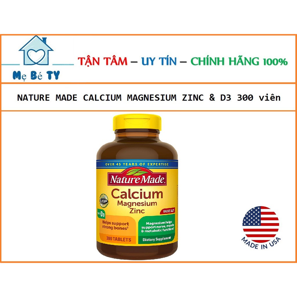 Viên uống bổ sung Canxi cho bà bầu Nature Made Calcium Magnesium Zinc ...