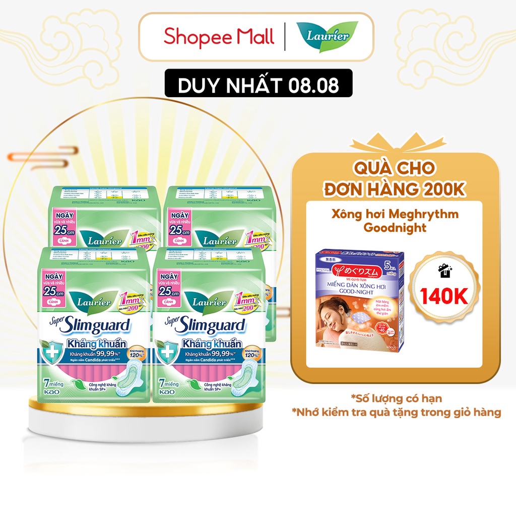 Combo 4 gói BVS Laurier Siêu Mỏng 1mm Kháng khuẩn 25cm 7 miếng | Shopee ...