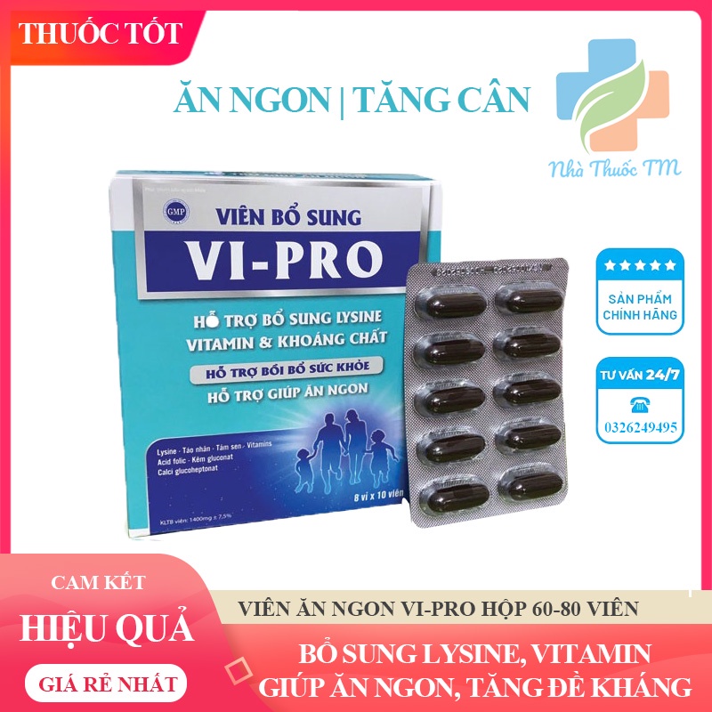 VI-PRO Viên Bổ Sung Vitamin, Khoáng Chất, Giúp Ăn Ngon Và Tăng Cân Hiệu Quả hộp 60-80 viên ...