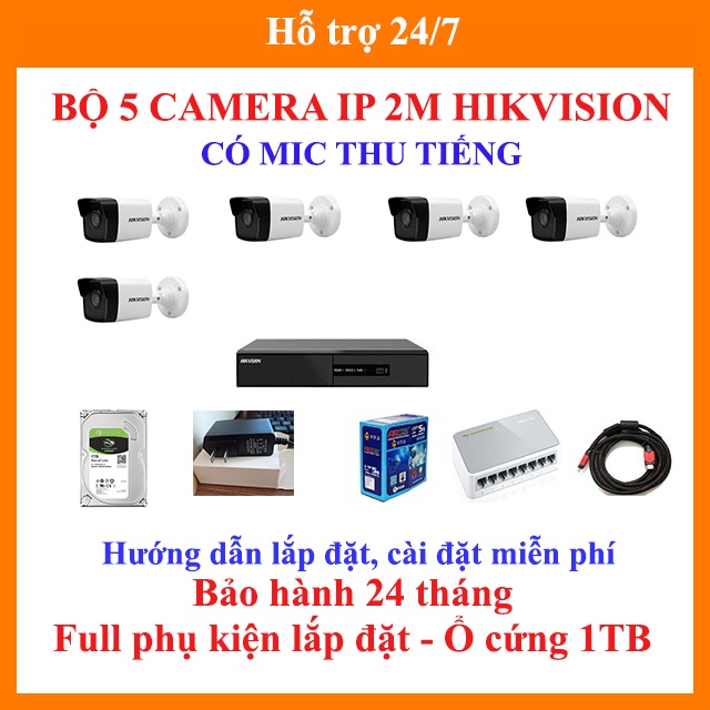 Camera hikvision IP 2M có mic thu tiếng trọn bộ 5/6/7/8 mắt camera gồm ...