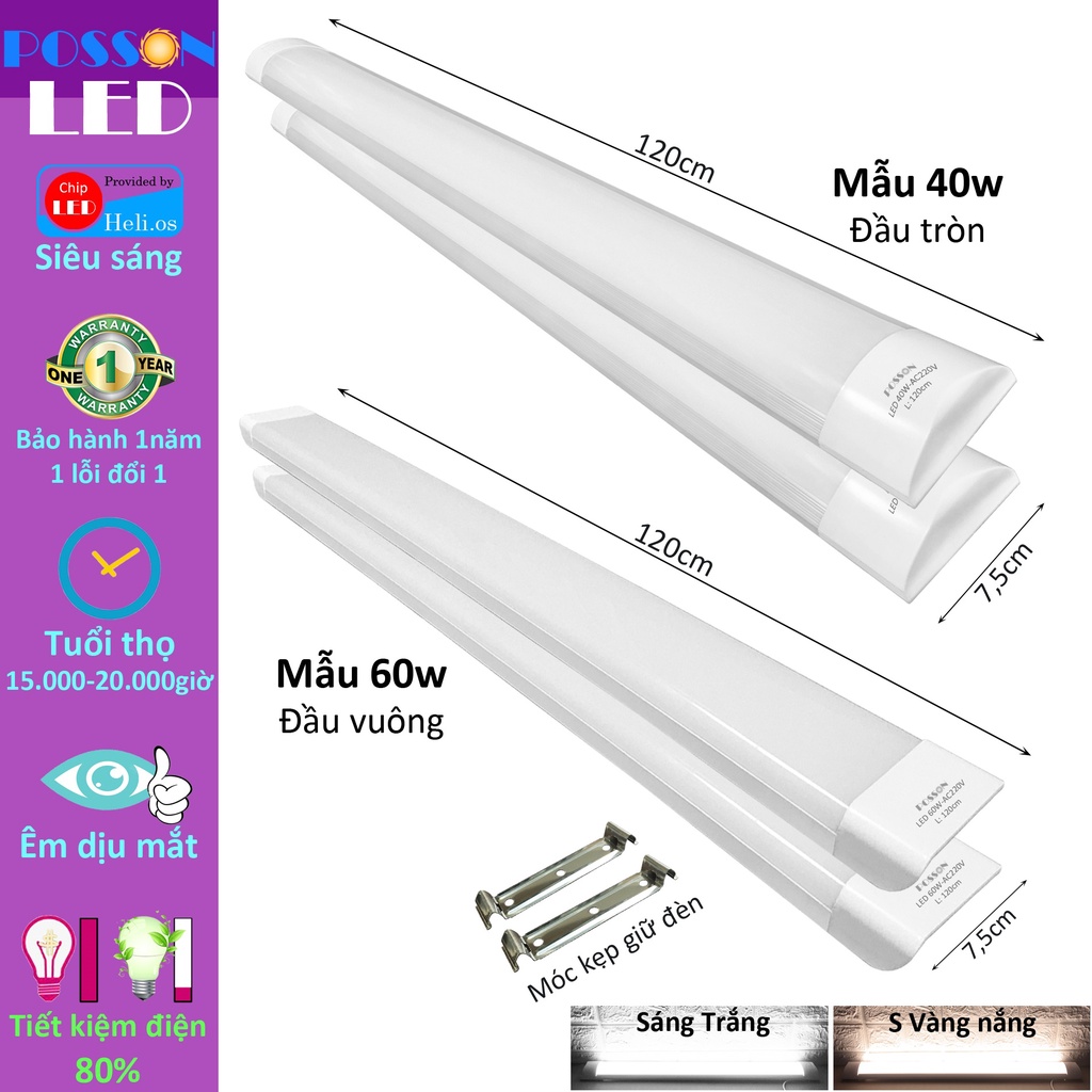 2 Đèn Led bán nguyệt 1m2 40w 60w tuyp Led 1,2m siêu sáng tiết kiệm điện ...