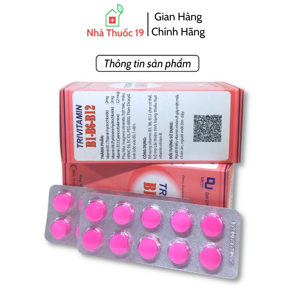 Trivitamin 3B Hộp 100 Viên Nén Đại Uy - Bổ Sung Vitamin B1 - B6 - B12 ...