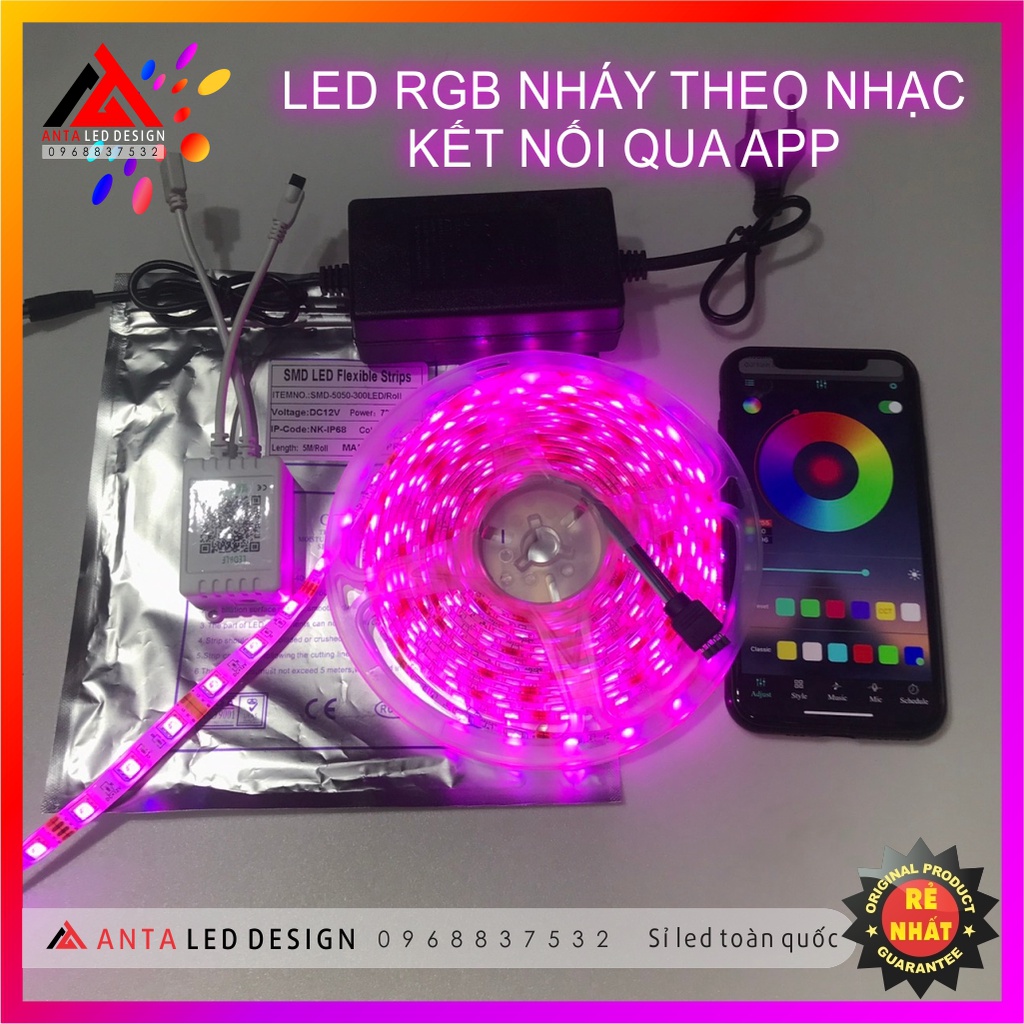 Mua Dây đèn led đổi màu RGB 5m điều khiển bằng điện thoại nháy theo ...