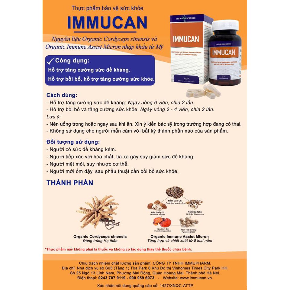 Immucan-Đông Trùng Hạ Thảo Và Organnic-Hỗ Trợ Tăng Cường Sức Đề Kháng ...