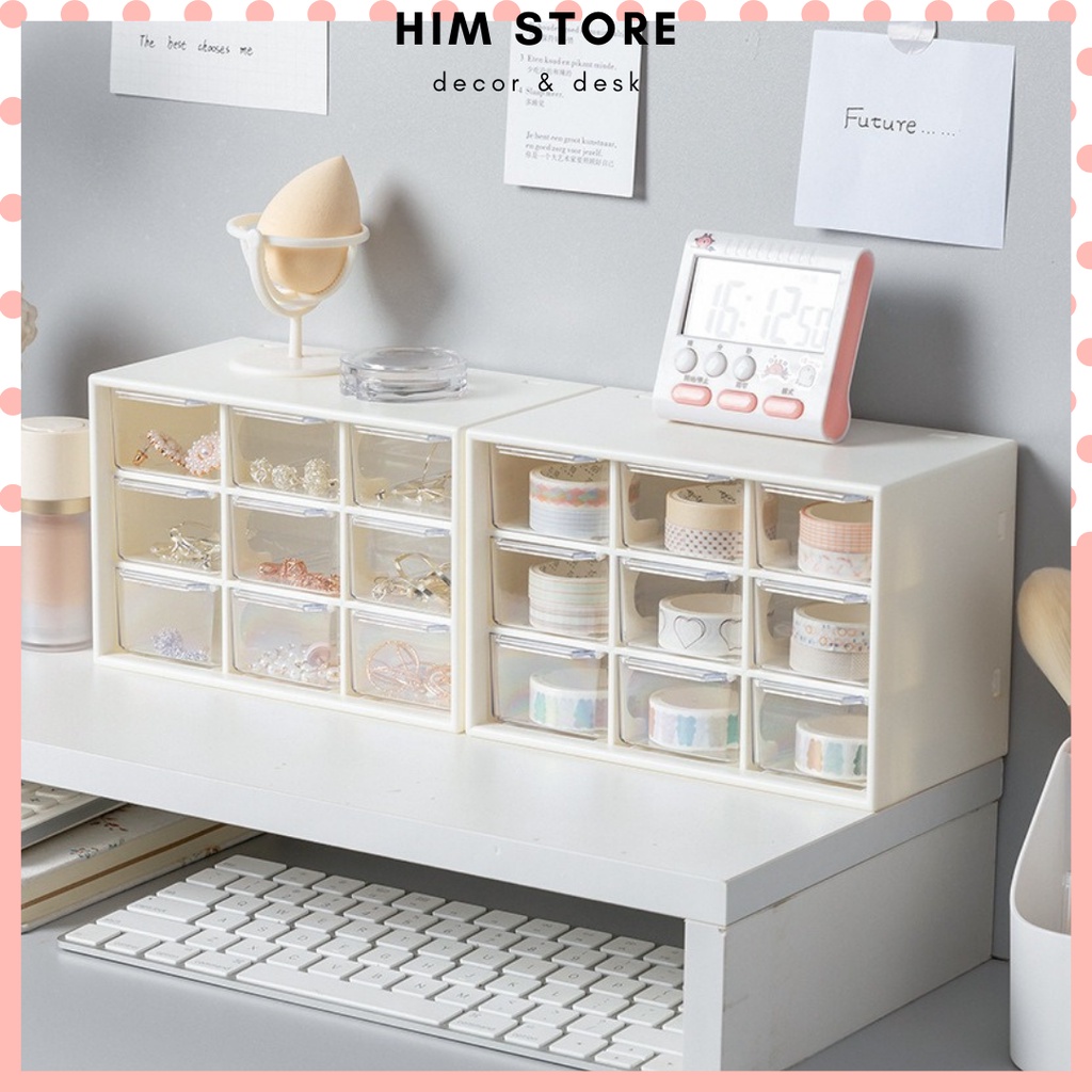 Tủ kệ mini 9 ngăn đựng phụ kiện văn phòng phẩm, tủ mini đựng sticker ...