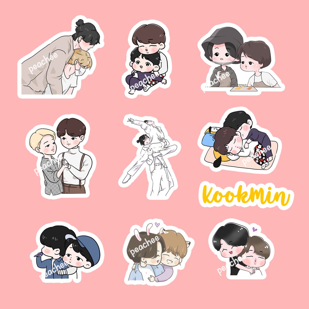Sticker BTS KookMin Jungkook Jimin chibi trang trí sổ tay điện thoại ...