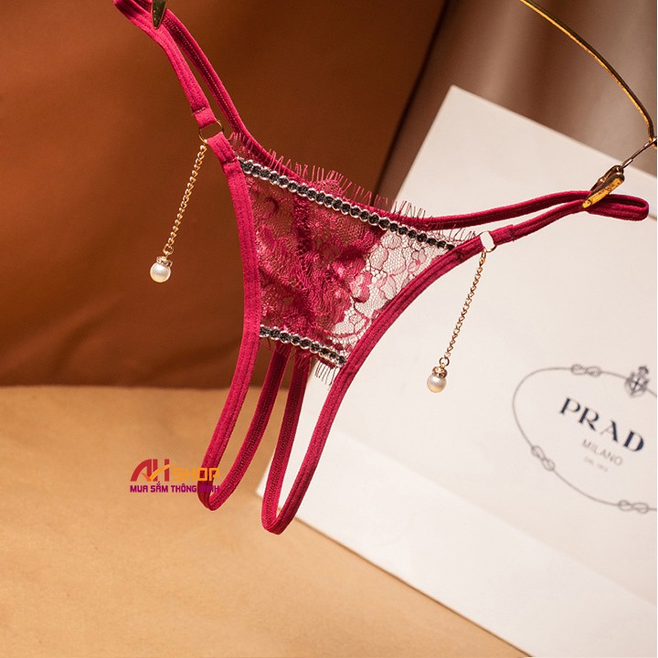 Quần Lót Xẻ đáy Siêu Mỏng Quần Chip Lọt Khe Ren Nữ Hạt Châu Sexy Xì