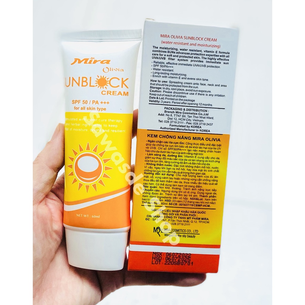 Mua ( Chính hãng) Kem chống nắng Mira Olivia Sunblock Cream SPF 50/ PA ...