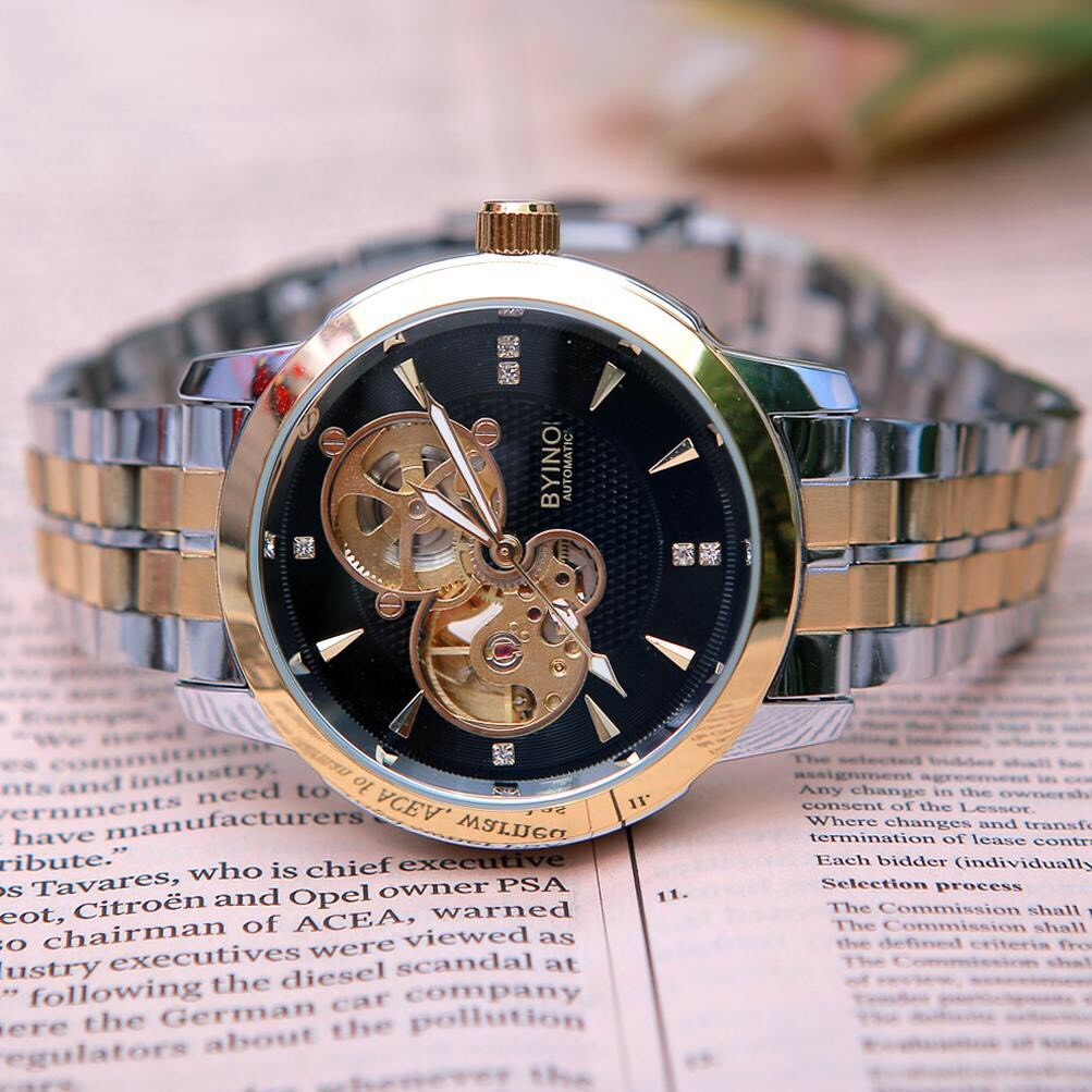 Đồng hồ nam BYINO 8082 cơ tự động chính hãng AUTOMATIC dây thép không ...