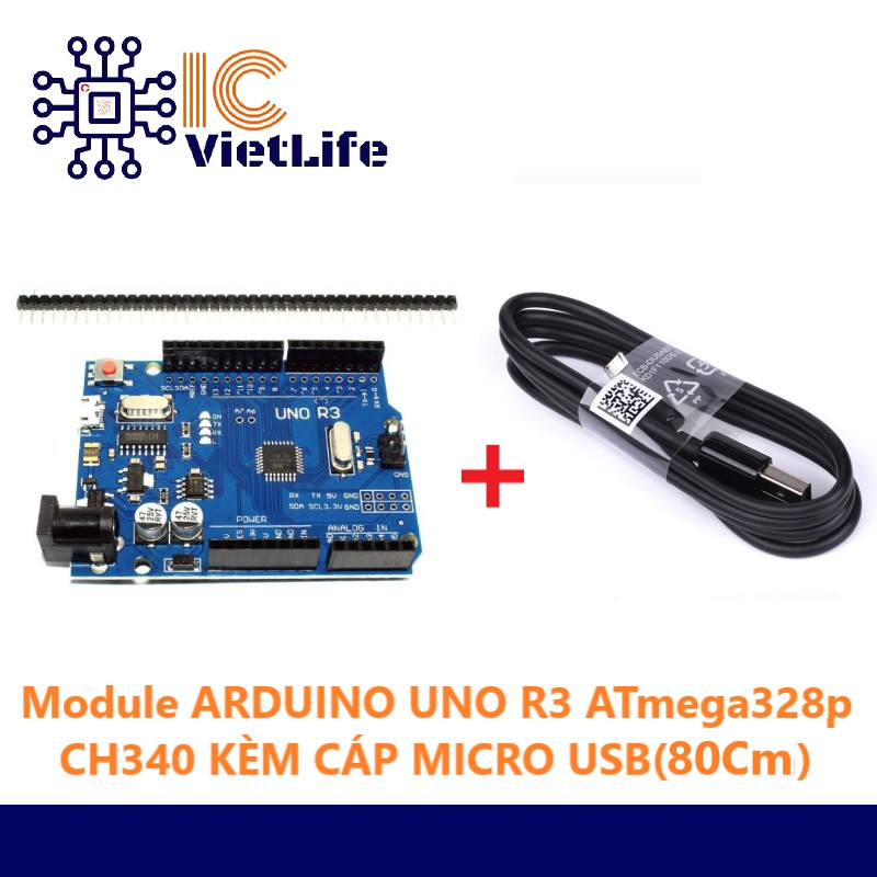 Module ARDUINO UNO R3 ATmega328p CH340 KÈM CÁP MICRO USB(80 Cm) PHIÊN BẢN MỚI kèm thư viện, code ...
