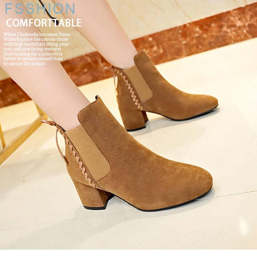 Mua Boot da nữ GND011 cổ ngắn da lộn đế vuông màu nâu giá rẻ nhất ...