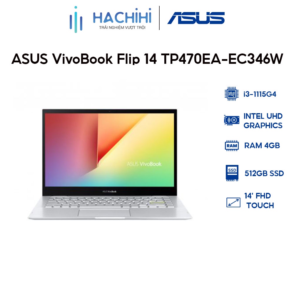 Laptop ASUS VivoBook Flip 14 TP470EA-EC346W (i3-1115G4|4GB|512GB|Intel ...
