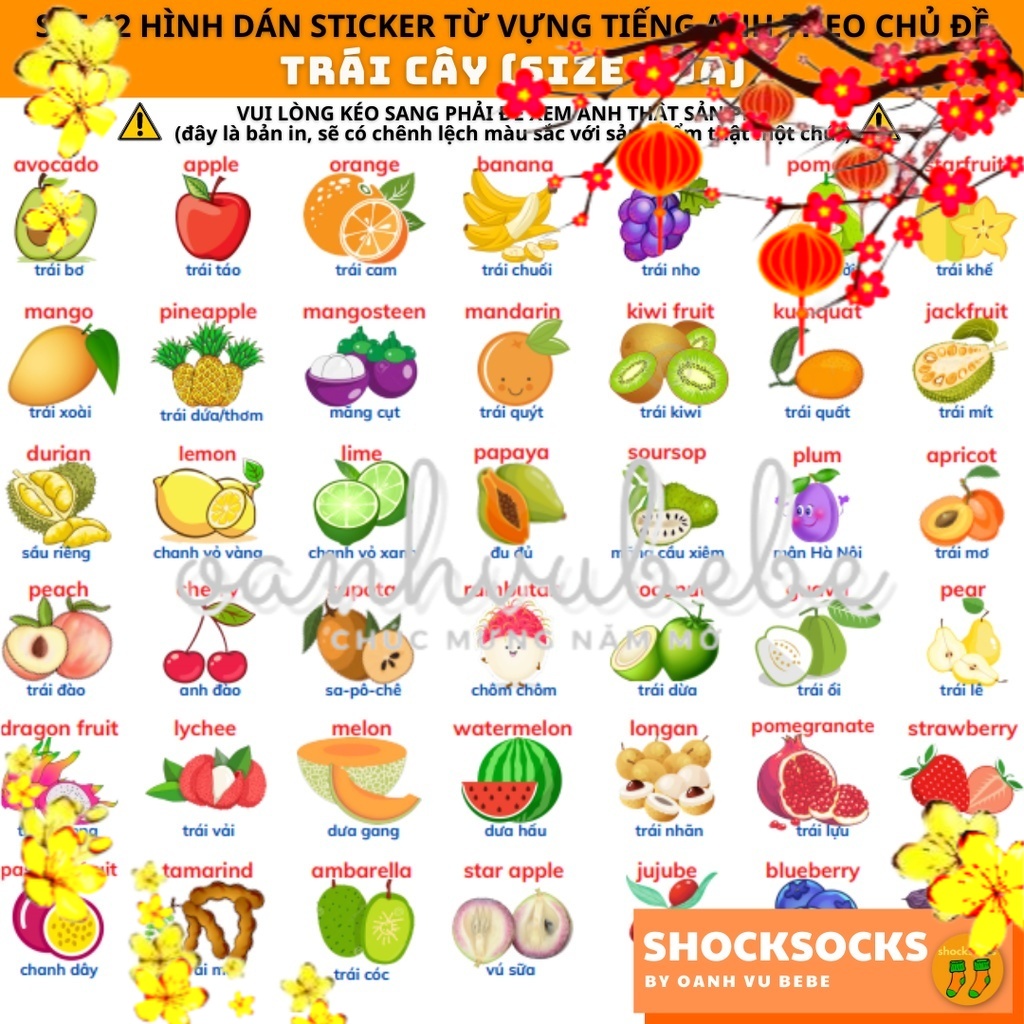 Mua 🔥12/42 hinh dán sticker từ vựng tiếng Anh chủ đề RAU CỦ QUẢ🔥 giá rẻ ...