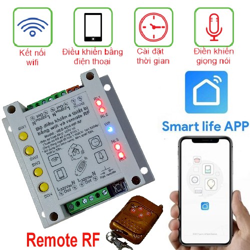 BỘ ĐIỀU KHIỂN WIFI 4 THIẾT BỊ WIFI 4CH Smart life APP VA@ REMOTE HES ...