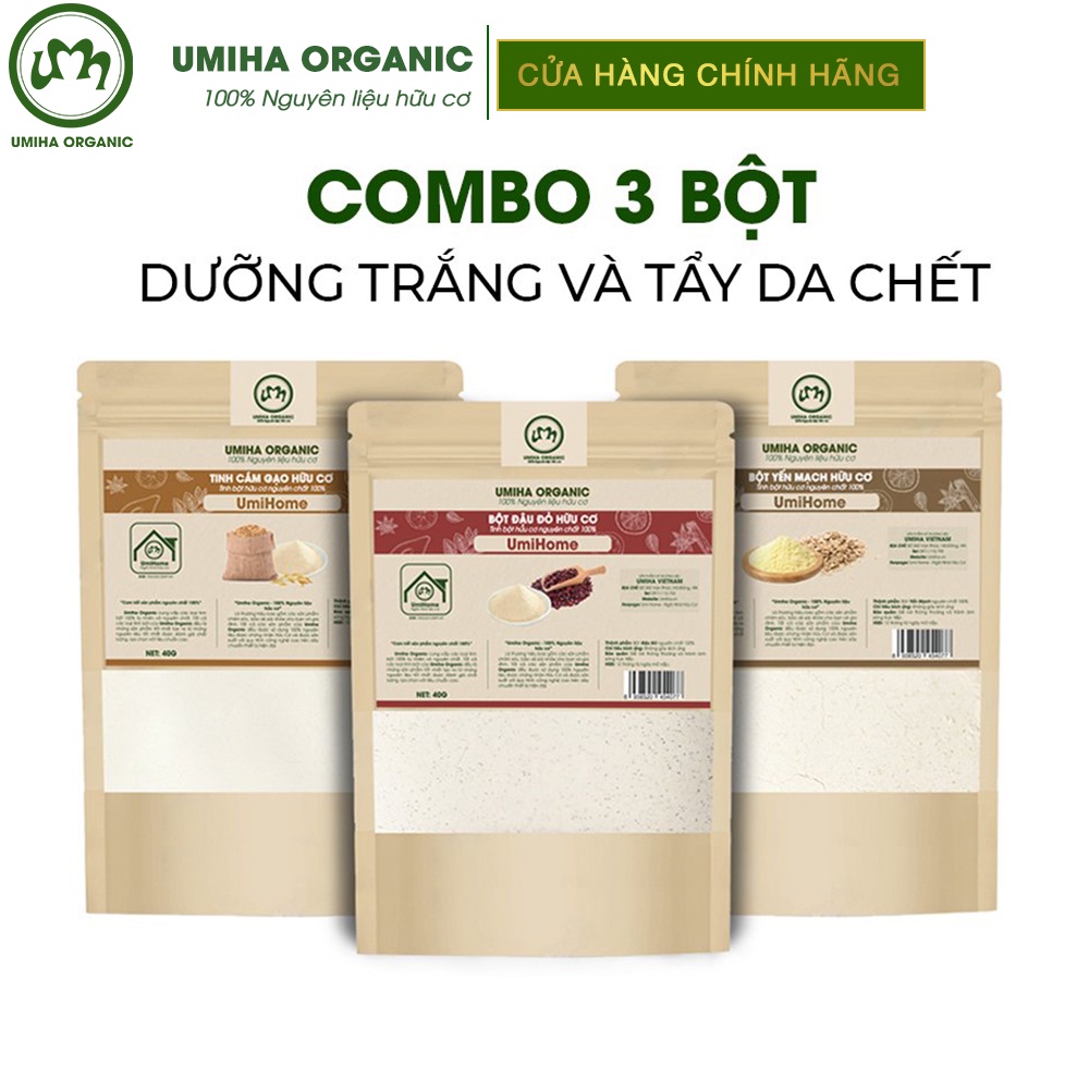 Combo 3 bột Cám Gạo, Đậu Đỏ, Yến Mạch nguyên chất UMIHA ORGANIC (40Gx3) tẩy tế bào chết cơ thể ...