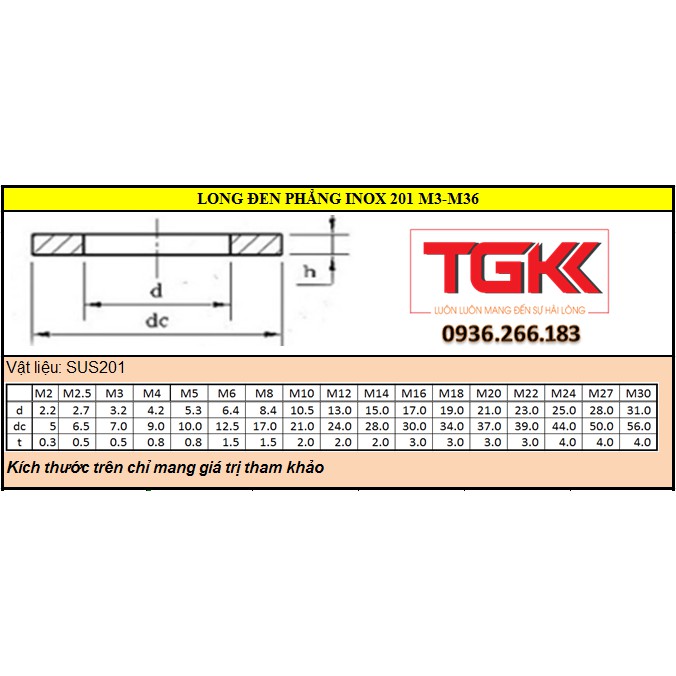 Long đen phẳng inox 201 (M14-M27) | Shopee Việt Nam