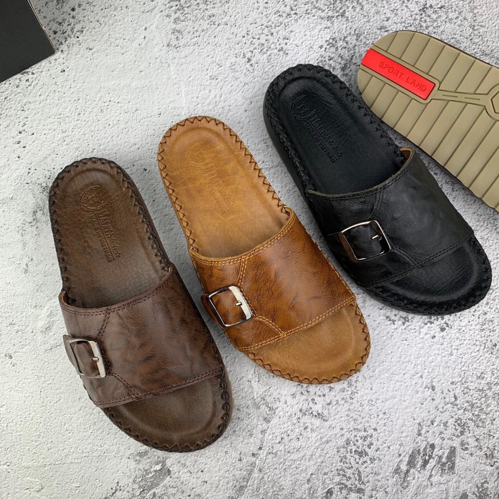 Mua Dép Da Nam Quai Ngang Đế Cao Su Non Giả Khóa Kim Loại Cao Cấp giá rẻ nhất | TecKi.Vn