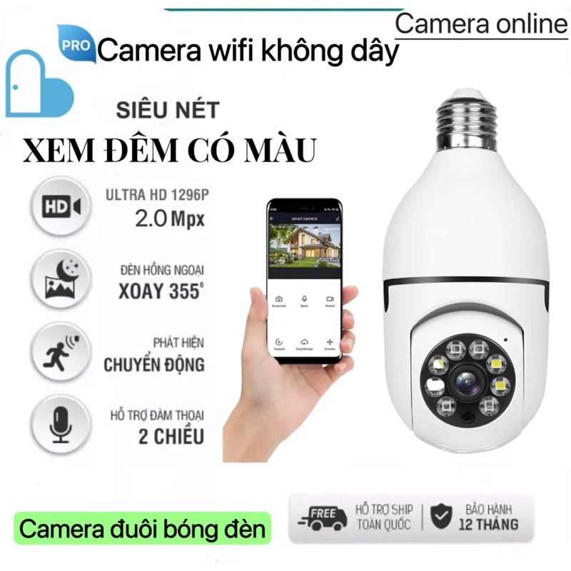 Camera wifi trong nhà 8 Led - XEM ĐÊM CÓ MÀU- Dùng Đuôi Bóng Đèn dòng ...