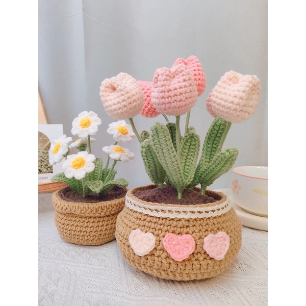 Chậu hoa len mini tulip,dâu tây xinh xắn | Shopee Việt Nam