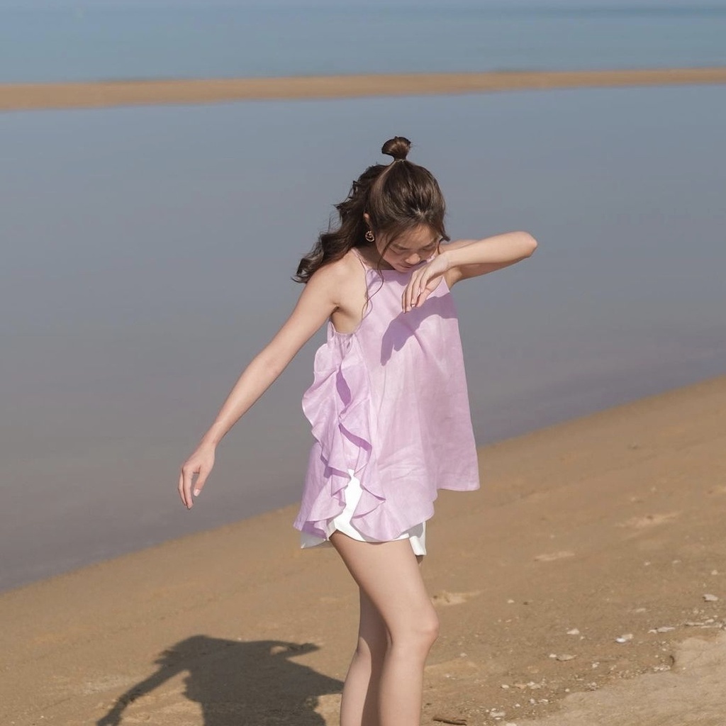 Áo 2 dây LINEN thiết kế bèo 2 bên thân áo - LA JOLLA TOP | Shopee Việt Nam