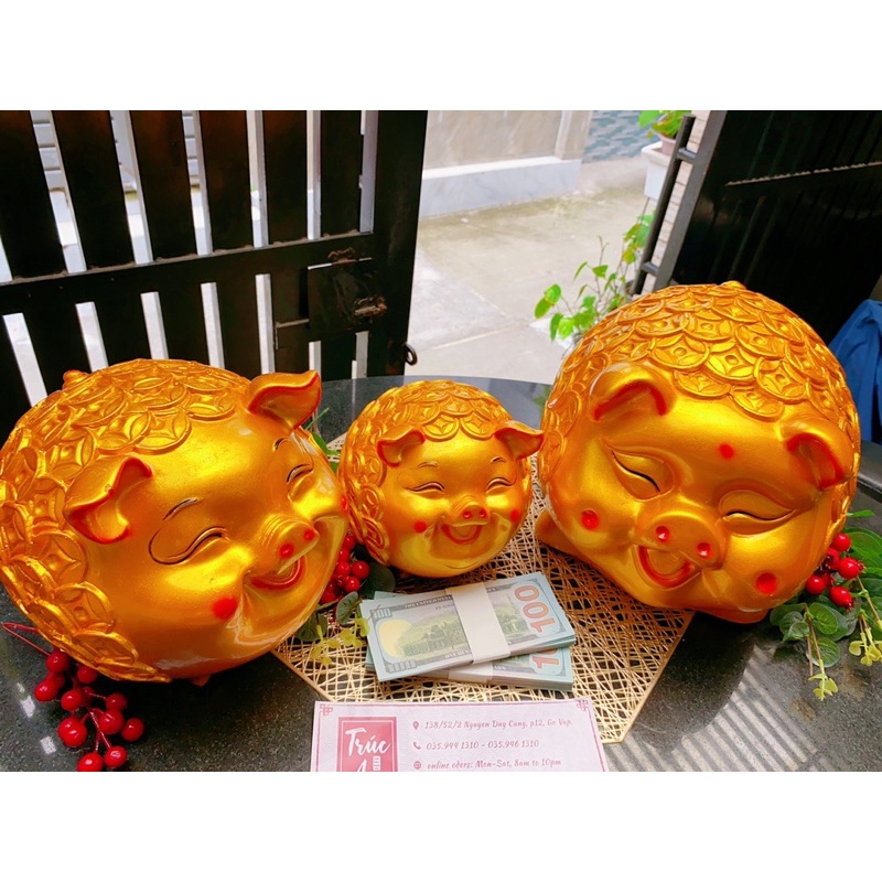 Mua Heo đất Đồng Tiền Phong Thuỷ, chất liệu thạch cao sơn vàng nhũ kim ...