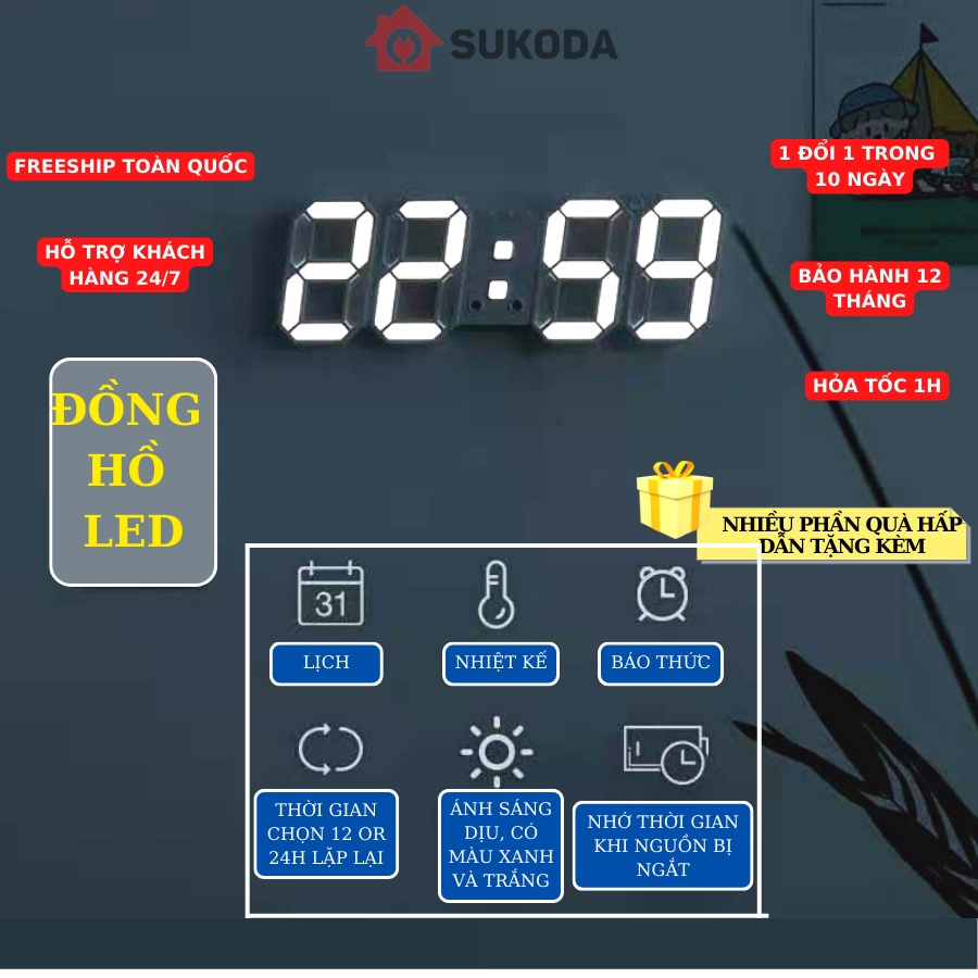 Mua Đồng hồ LED SuKoDa để bàn treo tường thông minh dòng Smart Clock ...