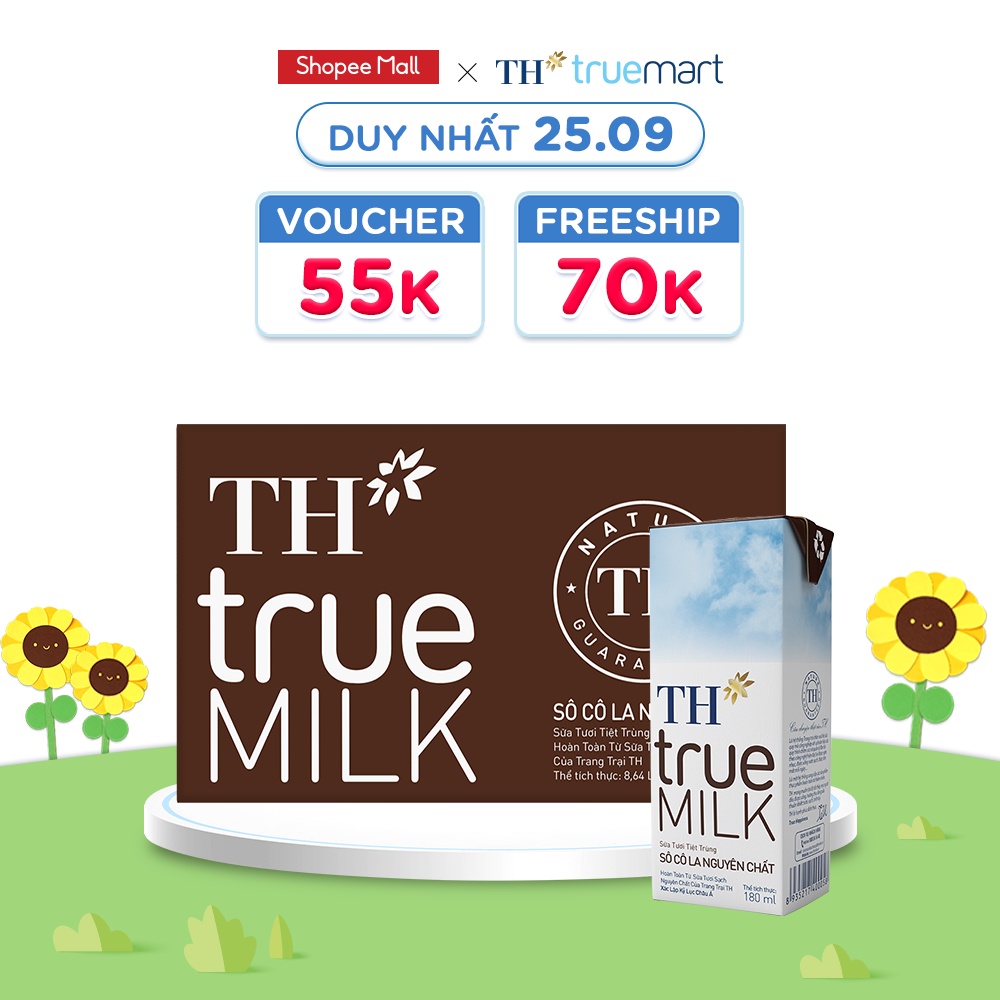Mua Thùng 48 hộp sữa tươi tiệt trùng sôcôla nguyên chất TH True Milk 180ml (180ml x 48) giá rẻ ...