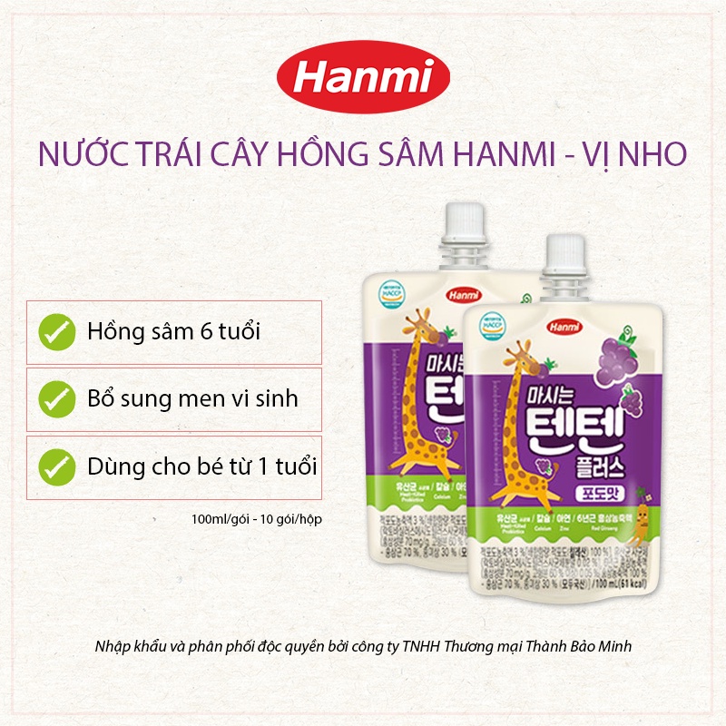 Nước trái cây hồng sâm Hanmi TenTen Hàn Quốc - Vị nho - 100ml | Shopee ...