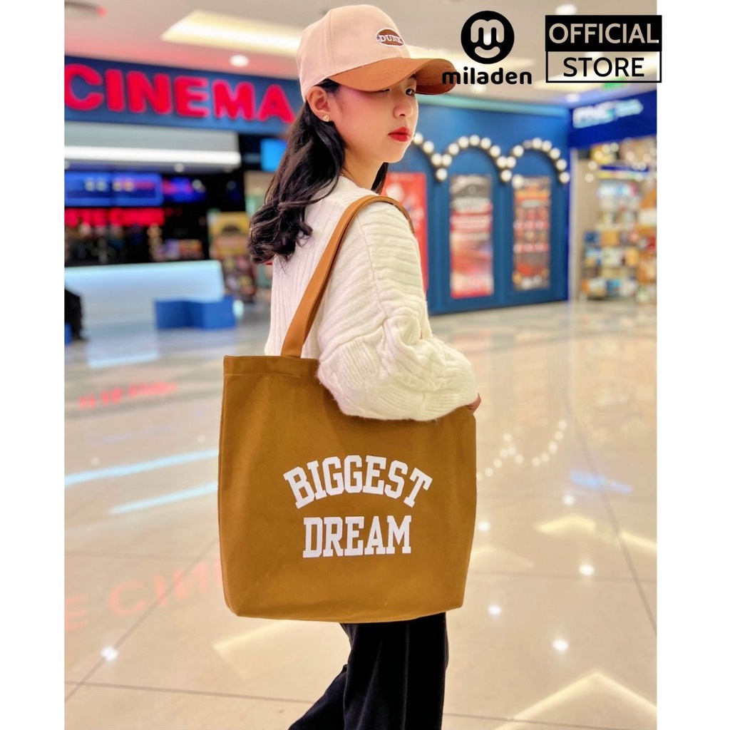 Túi tote vải canvas MILADEN Màu Nâu Biggest Dream chất liệu canvas dày ...