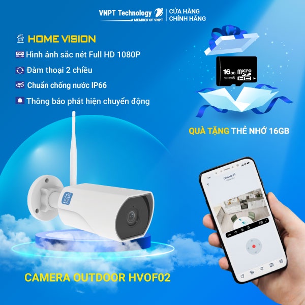 Camera IP Wifi ngoài trời VNPT Technology ONE HOME HVOF02 quan sát rõ ...