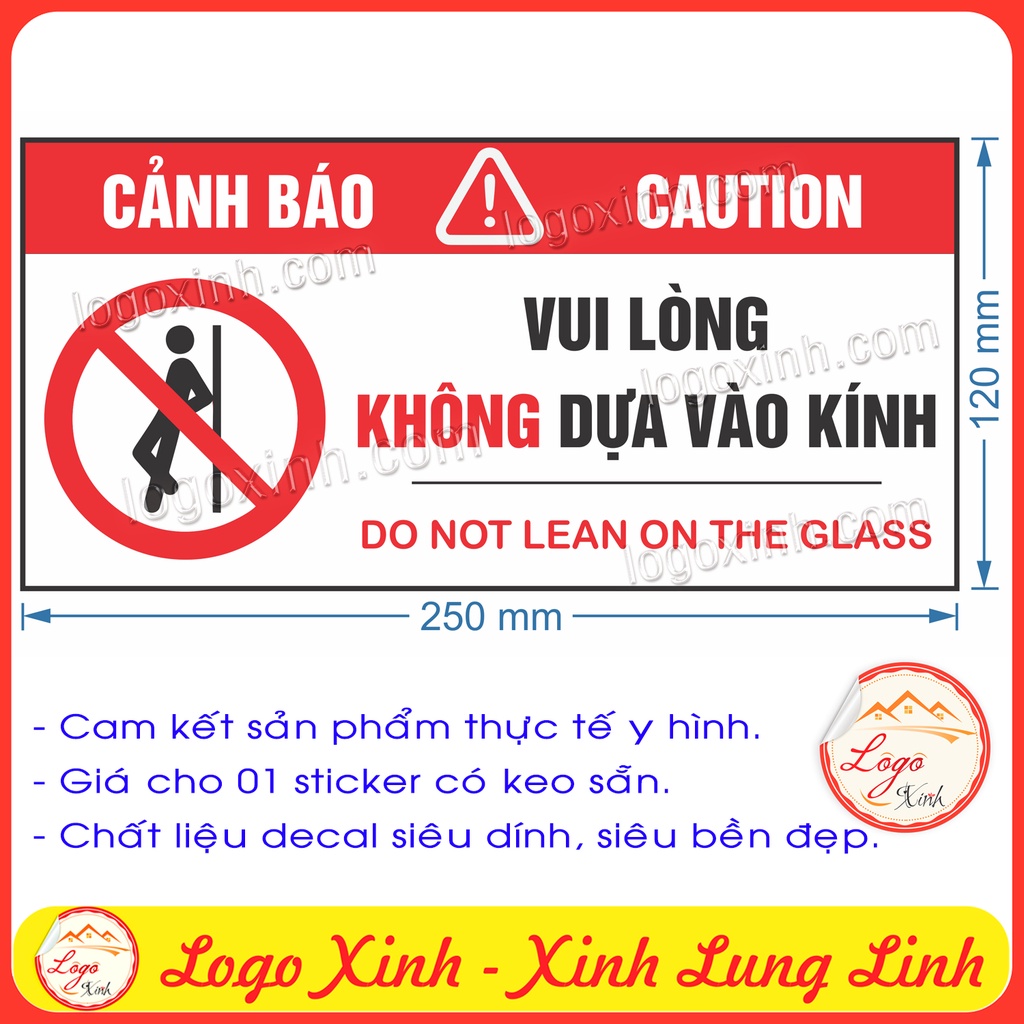 Logo Tem Sticker Cảnh Báo Vui Lòng Không Tựa Dựa Vào Kính - Do Not Lean ...