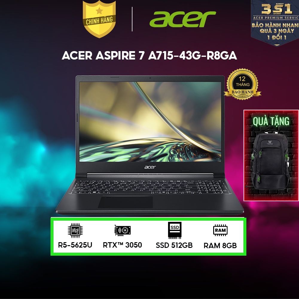 [Mã ELLAP33 giảm đến 300K] Laptop Acer Aspire 7 A715-43G-R8GA(R5-5625U ...