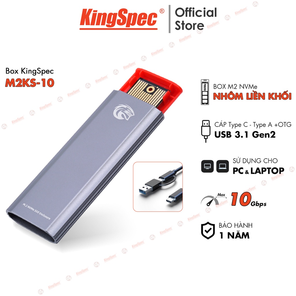Hộp đựng Box KingSpec cho ổ cứng M2 NVMe / SATA | M2KS-10 - Hàng Chính ...