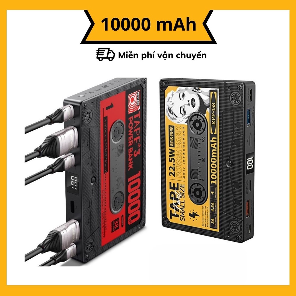 Cục sạc dự phòng 10000mAh REMAX kiểu dáng cassette sạc siêu nhanh 22.5W ...