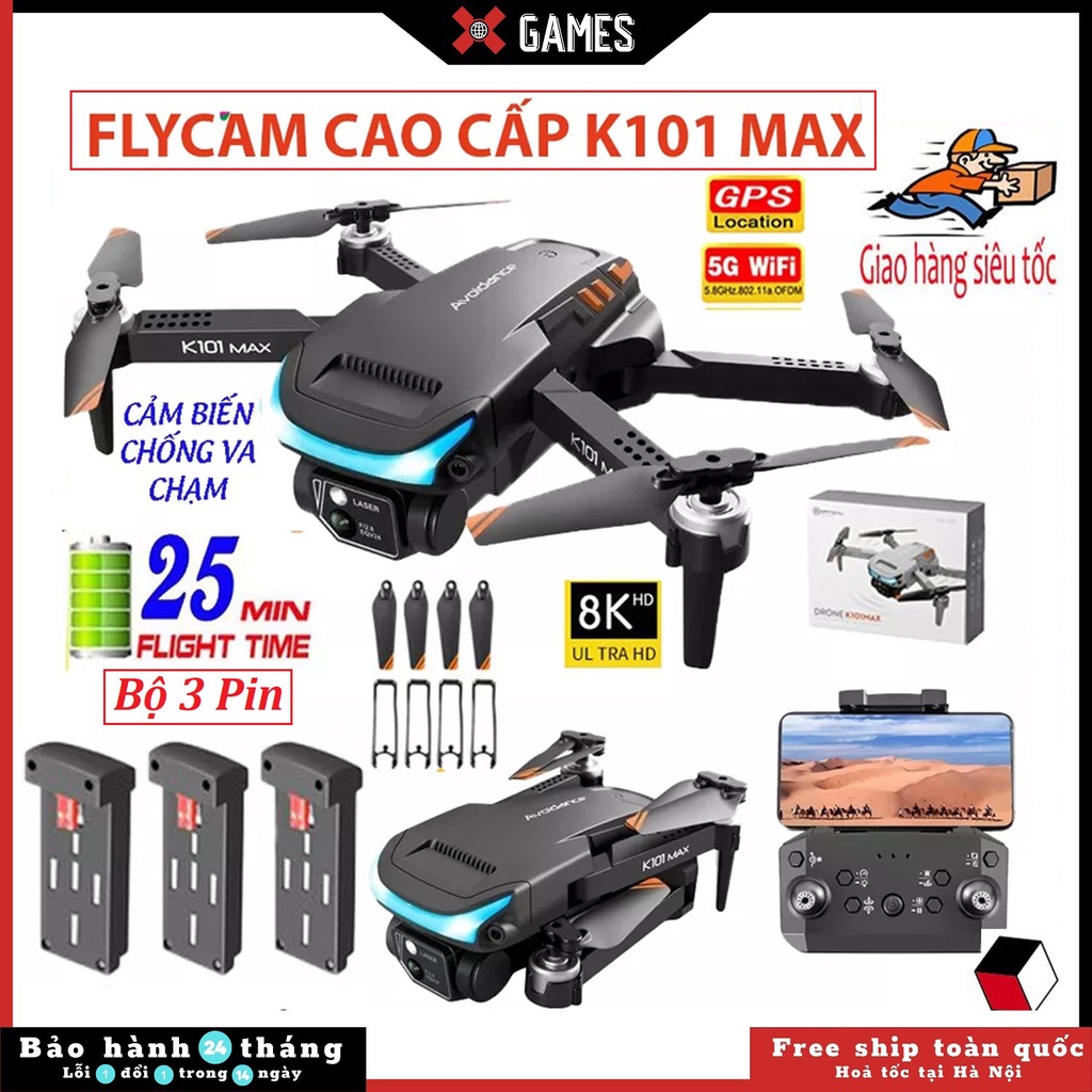 Flycam K101 MAX mới 2 camera 4K trang bị cảm biến chống va chạm có định ...