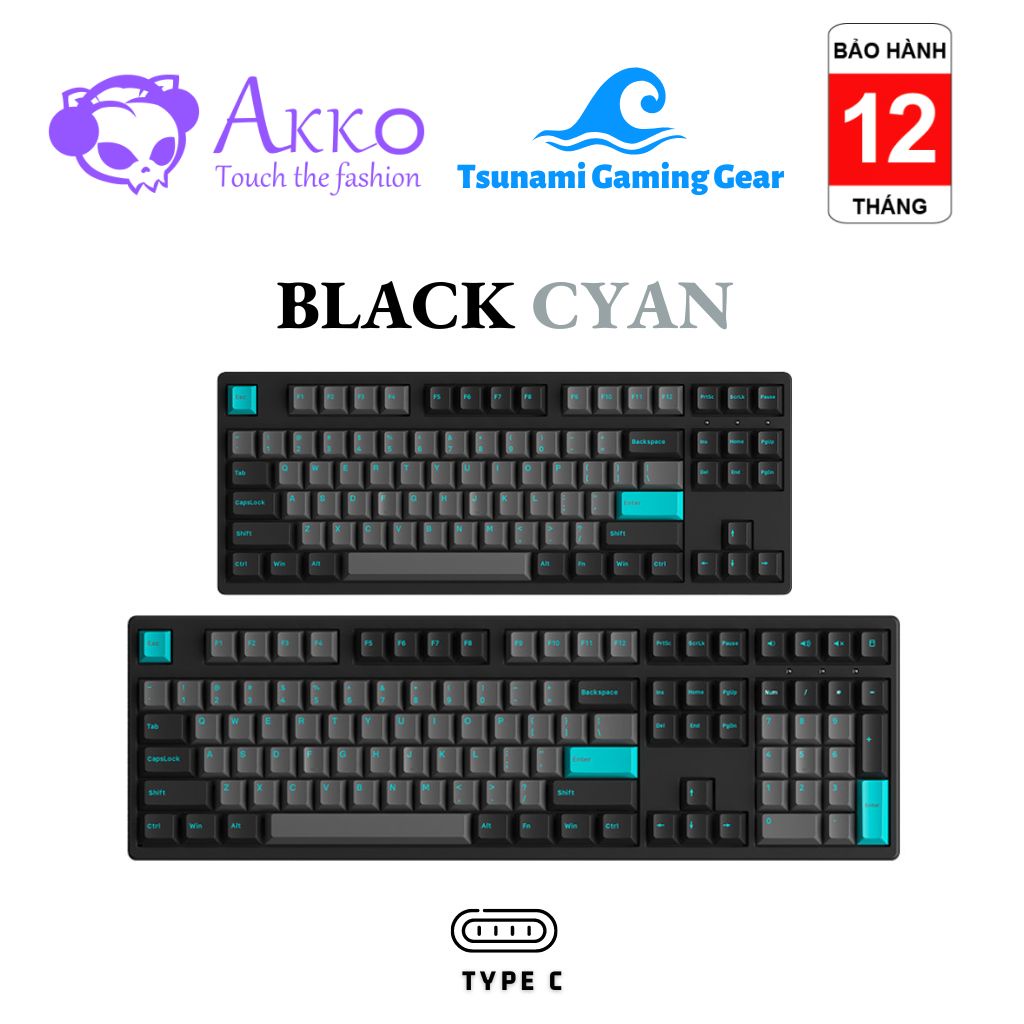 Bàn phím cơ AKKO 3087 Plus/ 3108 Plus Black & Cyan (Foam tiêu âm / AKKO ...