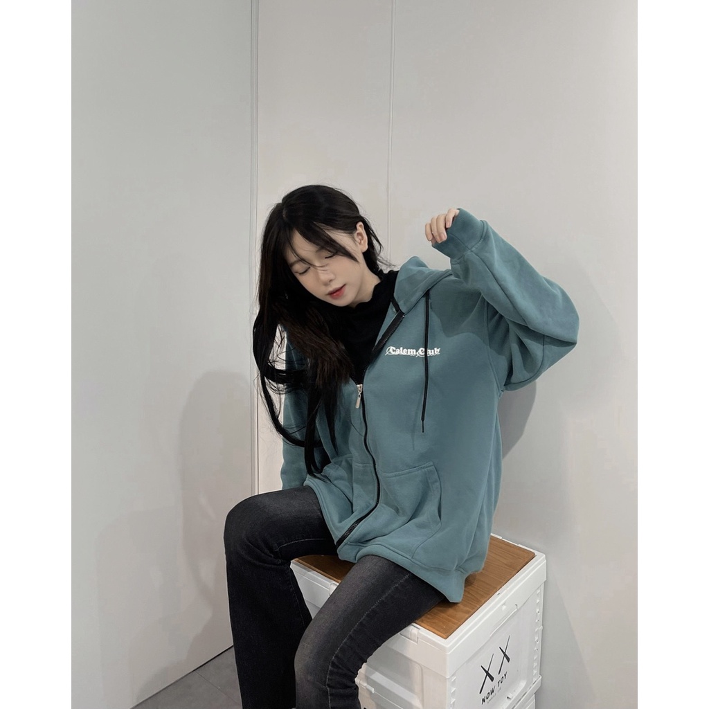 Hoodie zip chữ CALEM.CLUB - Áo khoác nỉ dây kéo nhiều màu dày dặn form ...