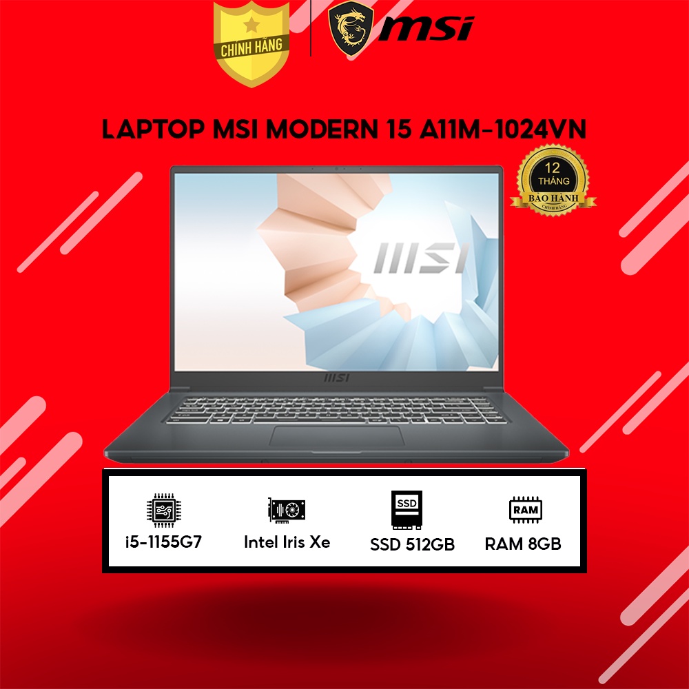 Laptop MSI Modern 15 A11MU-1024VN i5-1155G7 8GB 512GB 15.6 FHD Win 10 - MixASale