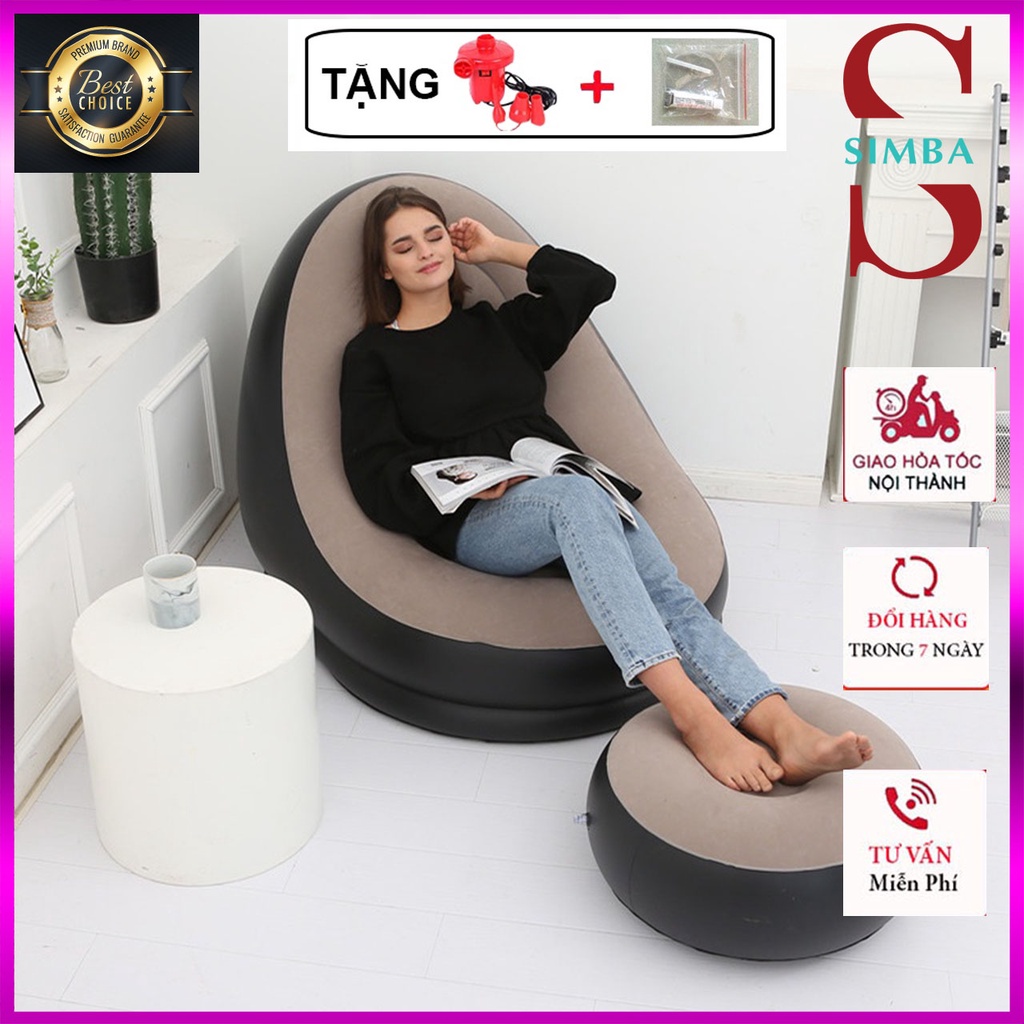 Mua Ghế Hơi Tựa Lưng Bọc Nhung Mềm Mịn Êm Ái - TẶNG BƠM - Đệm Bơm Hơi ...