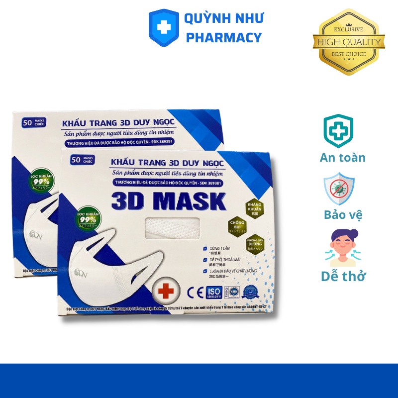 Khẩu trang 3D Mask Duy Ngọc hộp 50 chiếc ôm sát khuôn mặt, tạo cảm giác ...