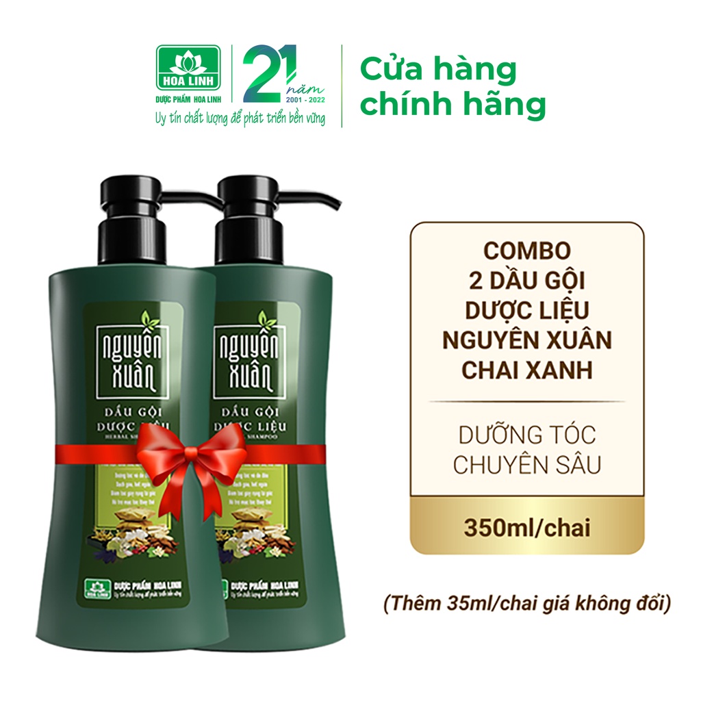 Combo 2 Chai Dầu Gội Dược Liệu Nguyên Xuân Xanh 350ml/ chai - Dưỡng Tóc (khuyến mại thêm 35ml ...